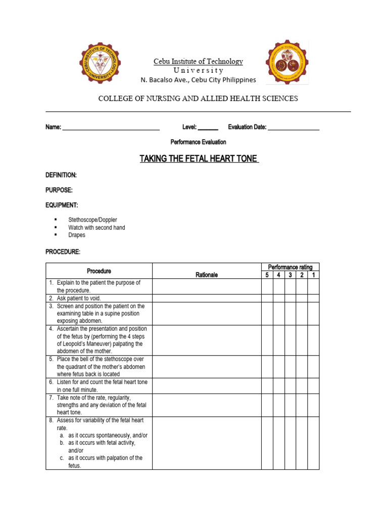TAKING-THE-FETAL-HEART-TONE-CHECKLIST-1 | PDF | Fetus | Heart