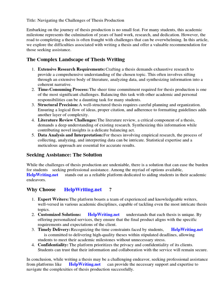 Thesis Production | PDF | Thesis | Essays