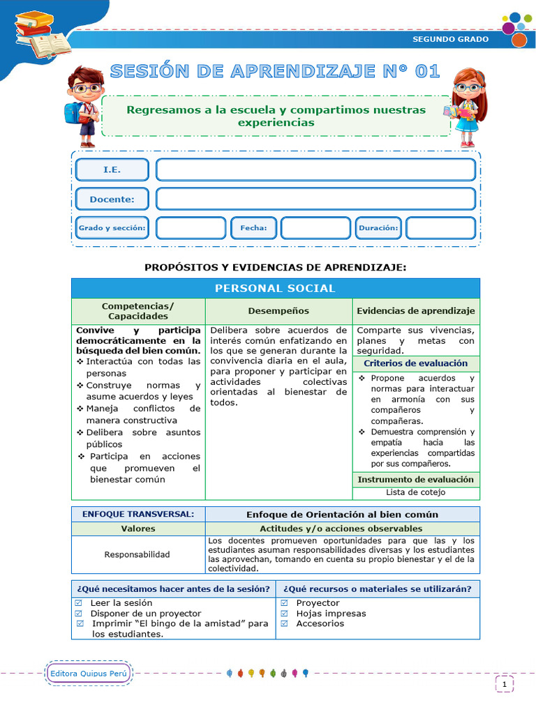 Sesiones de Aprendizaje 2024 - Editora Quipus Perú | Descargar gratis PDF | Evaluación | Aprendizaje