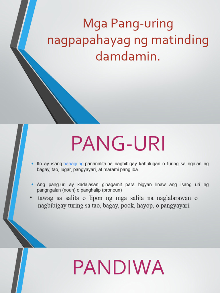 Mga Pang-Uring Nagpapahayag NG Matinding Damdamin | PDF