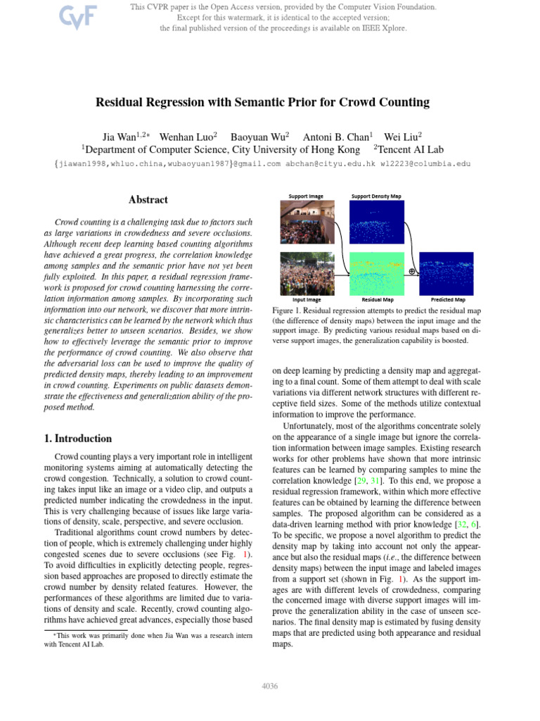 CVPR2019 Residual Regression With Semantic Prior For Crowd Counting | PDF | Errors And Residuals ...