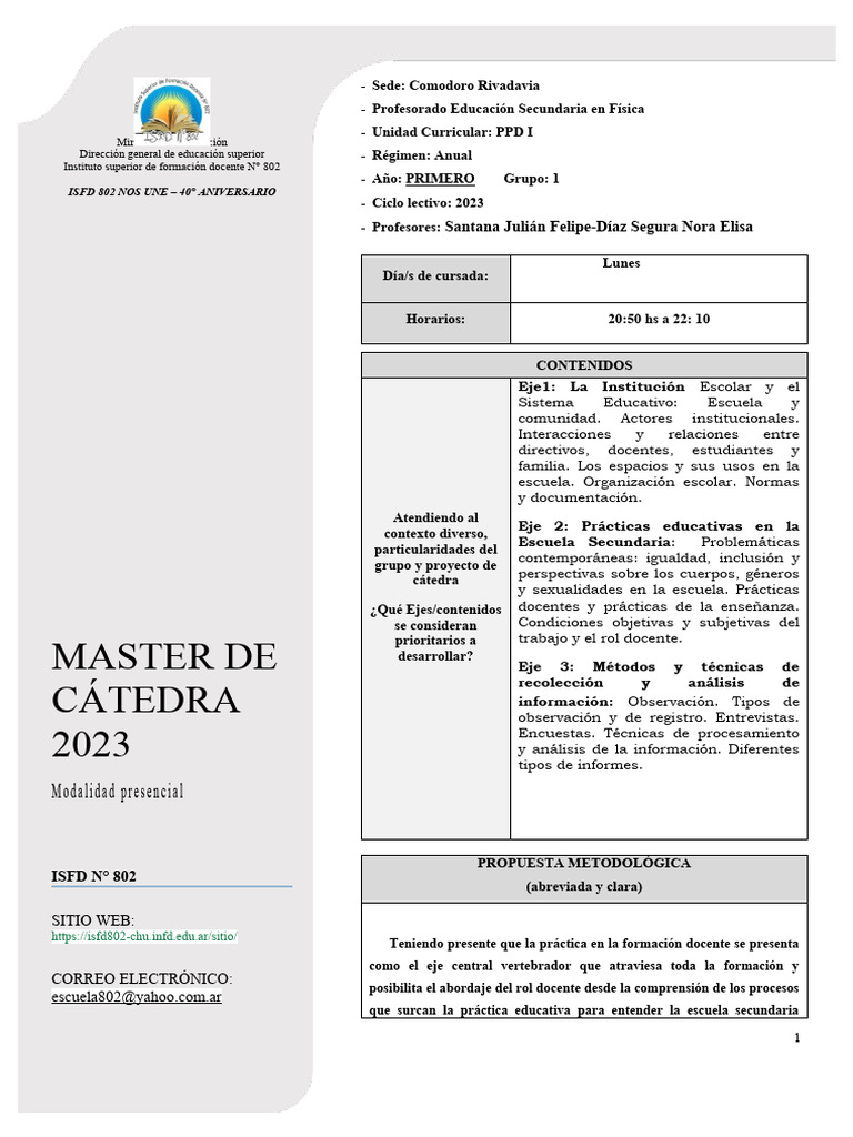Formato Master 2023 - PPD I FISICA | PDF | Maestros | Enseñando