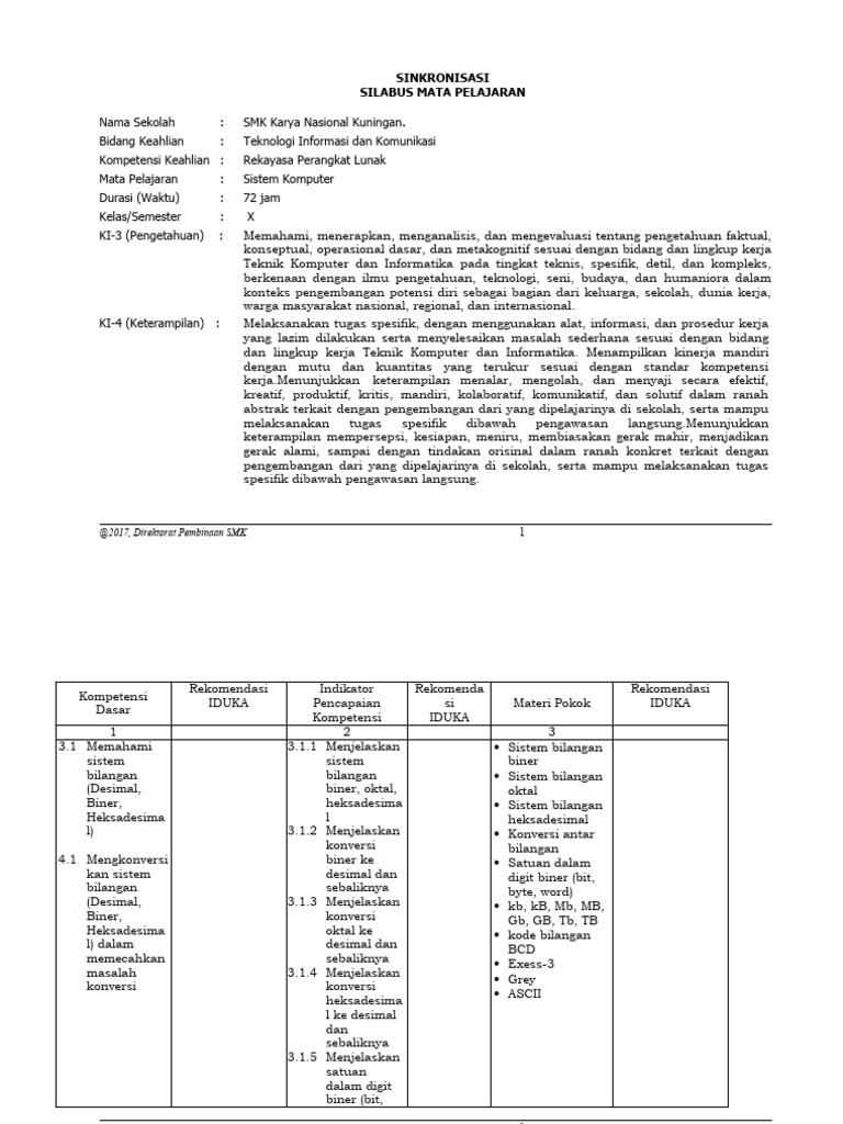 SINCRON Silabus Sistem Komputer | PDF