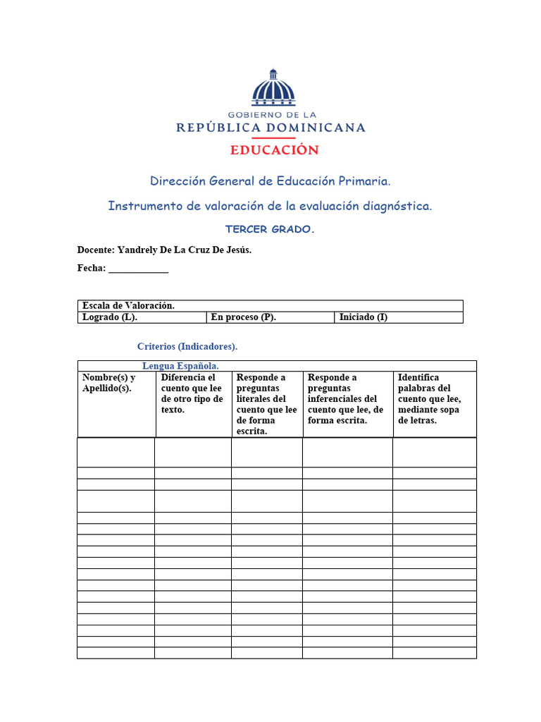 Instrumento de Evaluacion para 3er Grado de Primaria Yandrely | PDF ...