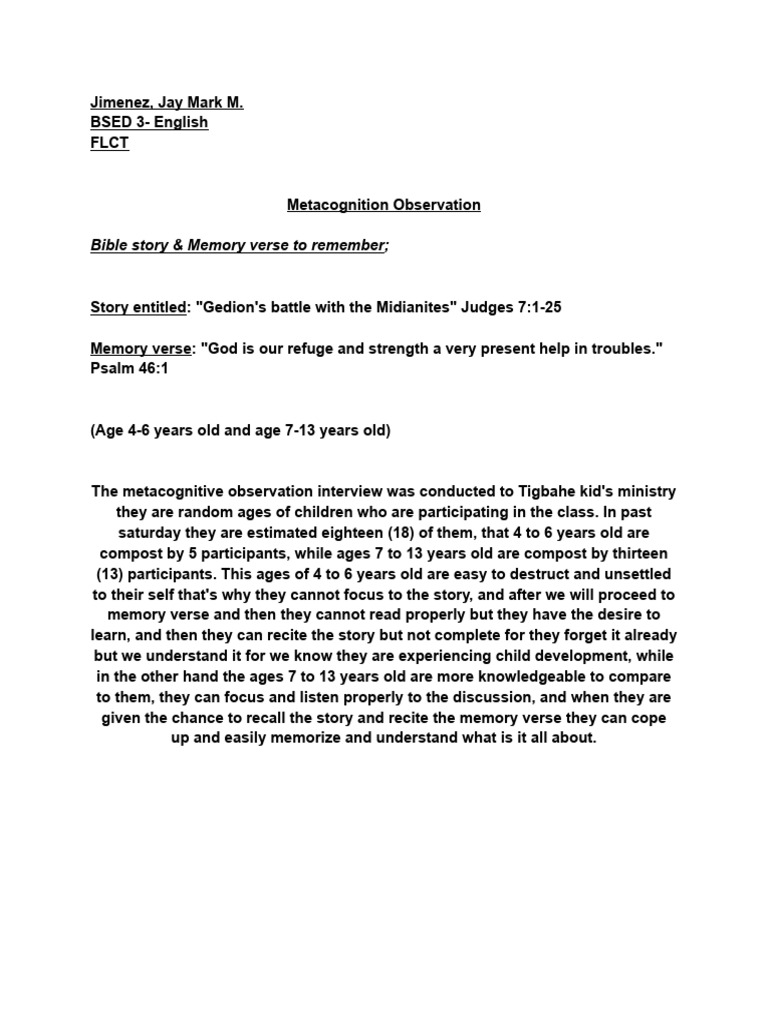 FLCT-Metacognitive Observation | PDF