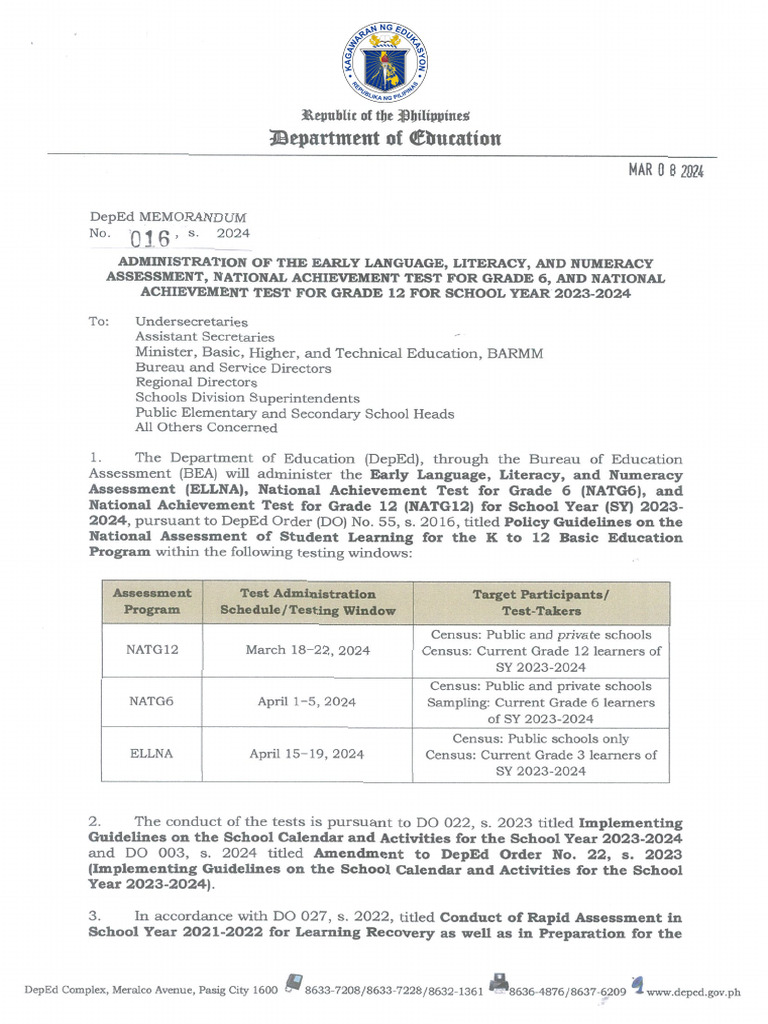 DM - s2024 - 016 - Administration of The Early Language Literacy and ...