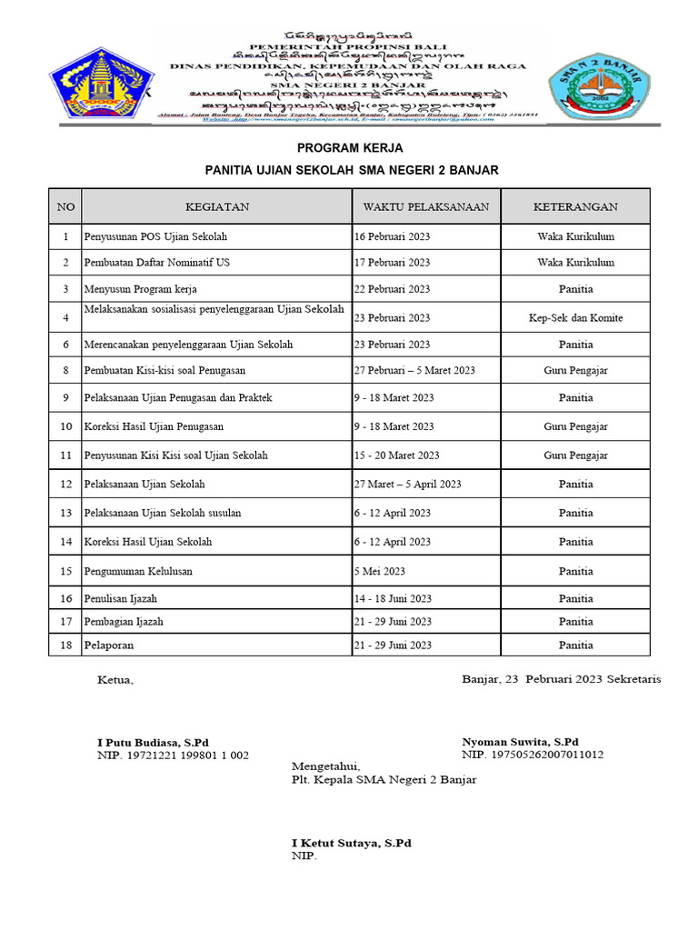 Program Kerja Us 2023 | PDF