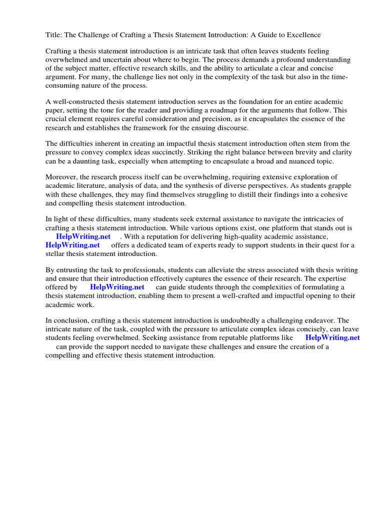 Thesis Statement Introduction Sample | PDF | Essays | Thesis