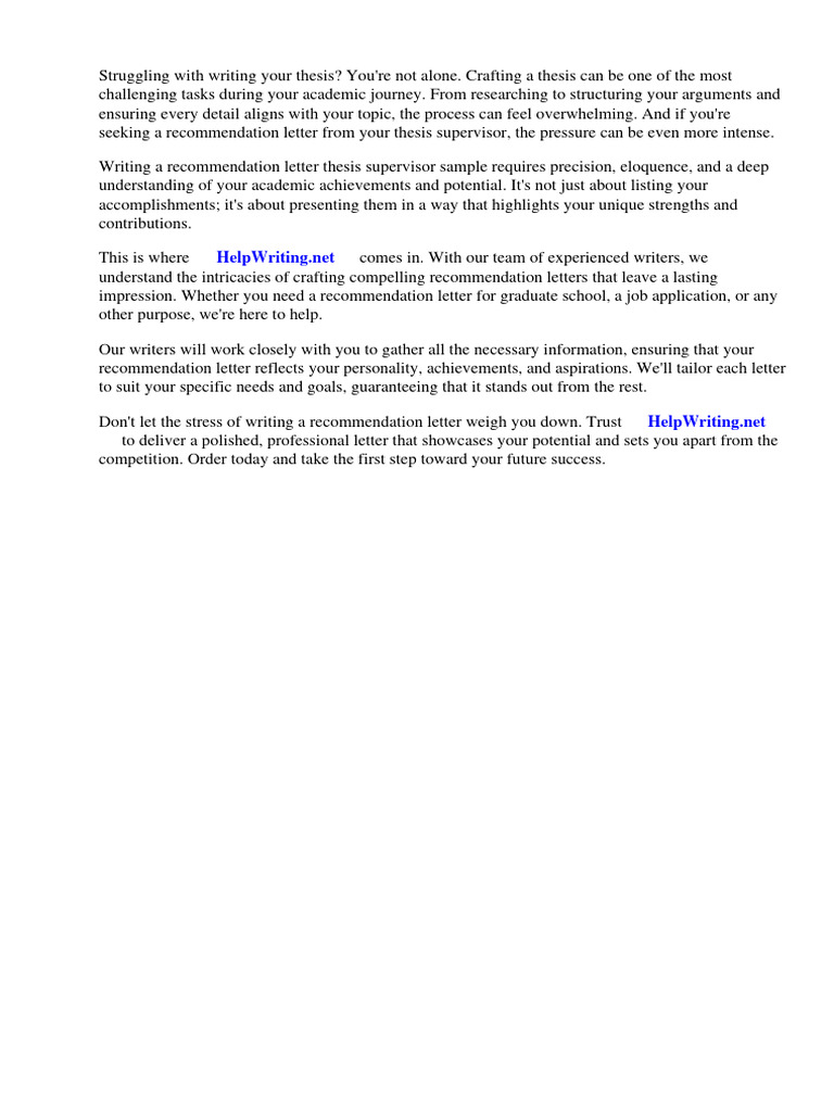 Recommendation Letter Thesis Supervisor Sample | PDF | Employment | Thesis