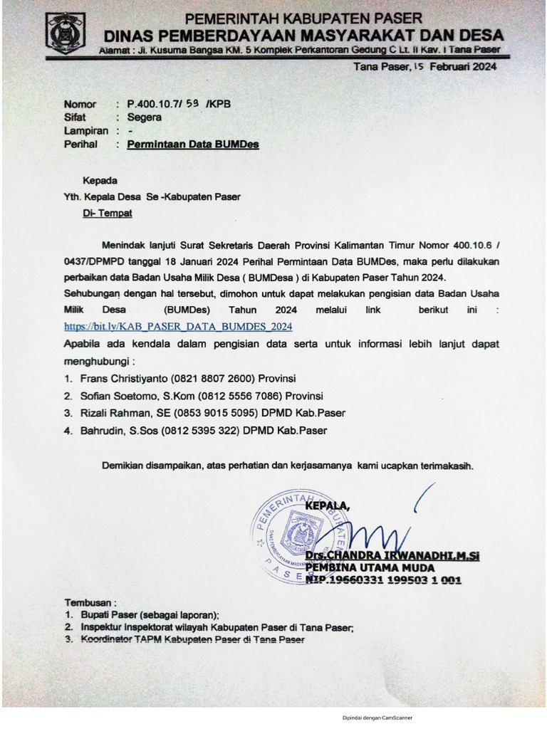 PERMINTAAN DATA BUMDes | PDF