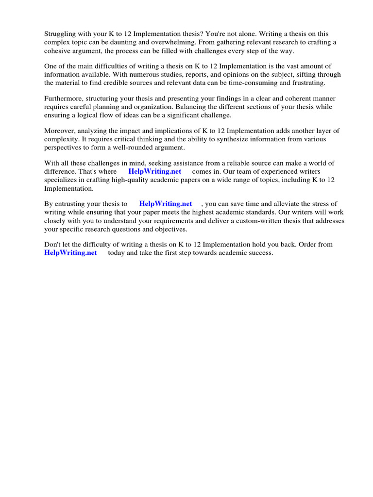 K To 12 Implementation Thesis | PDF | Strategic Management | Thesis