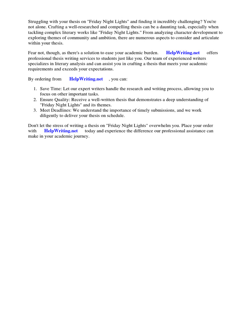 Thesis Help for Friday Night Lights | PDF | Mystery, Thriller & Crime ...