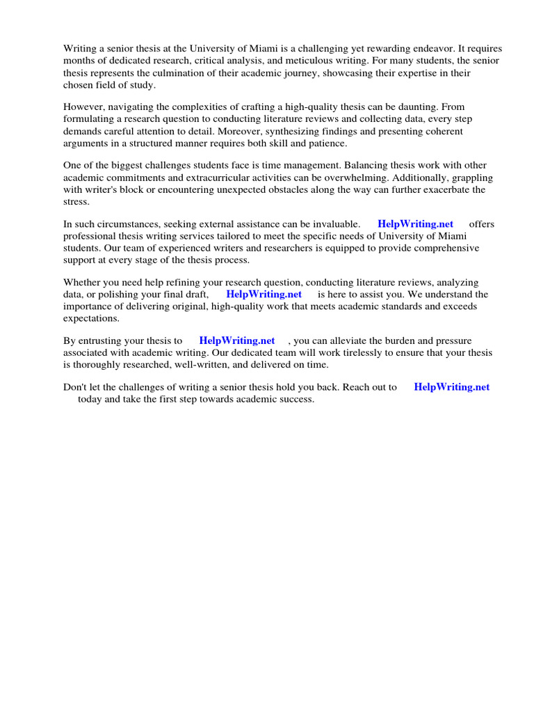 University of Miami Senior Thesis | PDF | Thesis | Memory