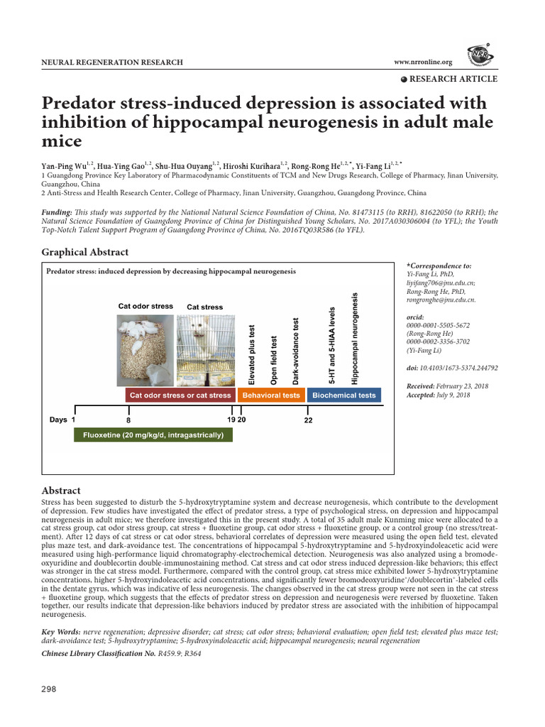 Predator Stress Induced Depression Is Associated.19 | PDF ...