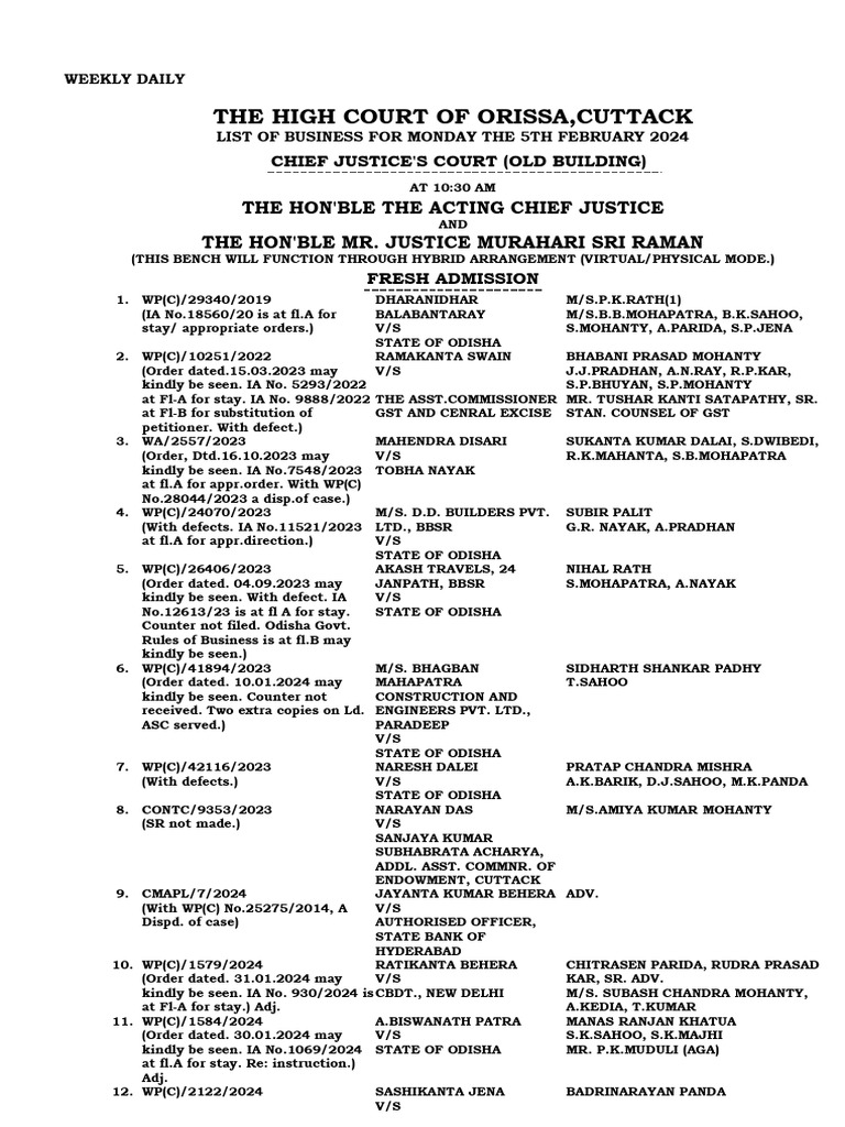 The High Court of Orissa, Cuttack: The Hon'Ble The Acting Chief Justice The Hon'Ble Mr. Justice ...