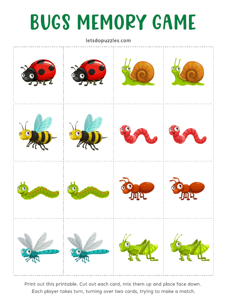Bugs Memory Game Pdf 