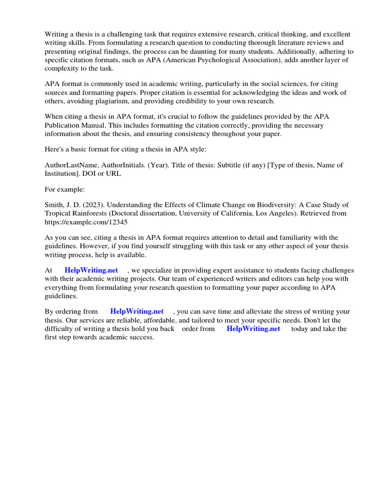 How To Cite Thesis Apa Format | PDF | Apa Style | Citation