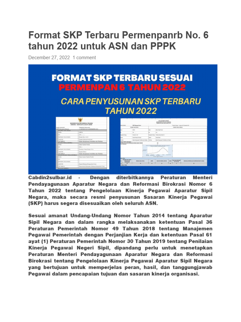 Format SKP ASN Sesuai Permenpanrb 2022 | PDF | Bisnis