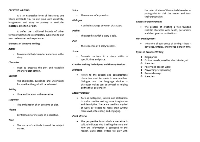 Creative Writing Reviewer | PDF | Narration | Narrative