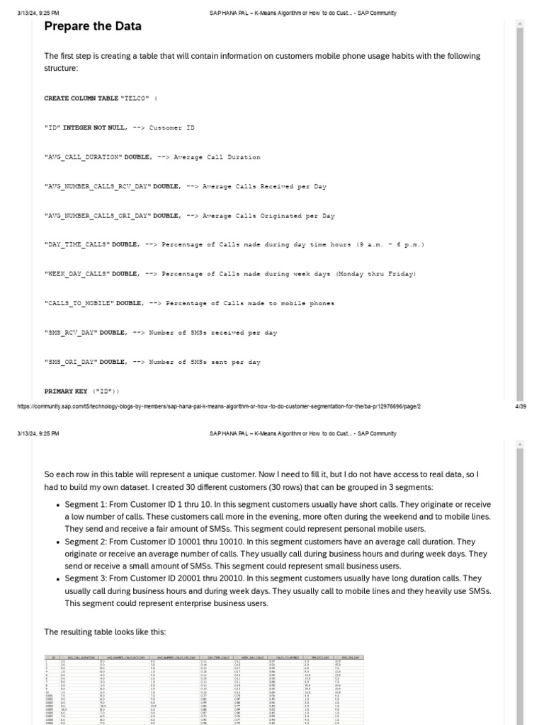 SAP HANA PAL – K-Means Algorithm or How to do Cust... - SAP Community-A | PDF | Cluster Analysis ...