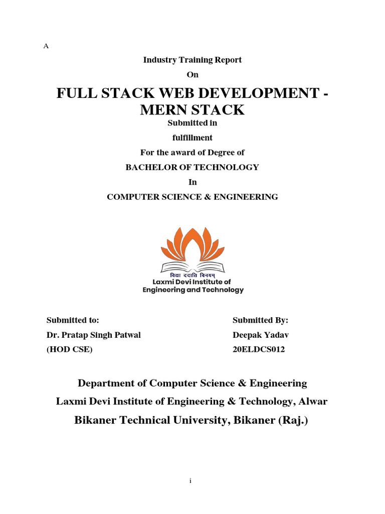 MERN STACK Seminar Report | PDF | World Wide Web | Internet & Web