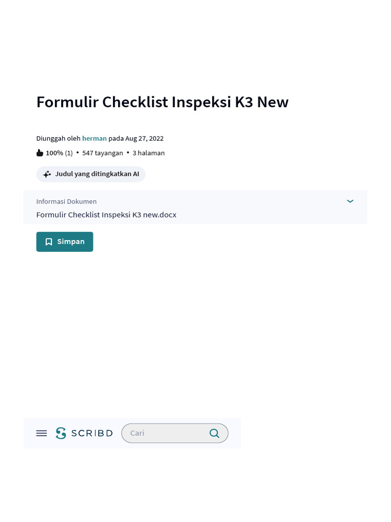 Formulir Checklist Inspeksi K3 New PDF | PDF
