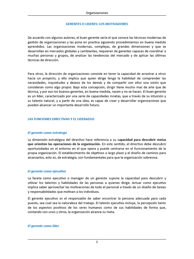 Gerentes o Líderes - Los Motivadores | PDF | Liderazgo | Motivación