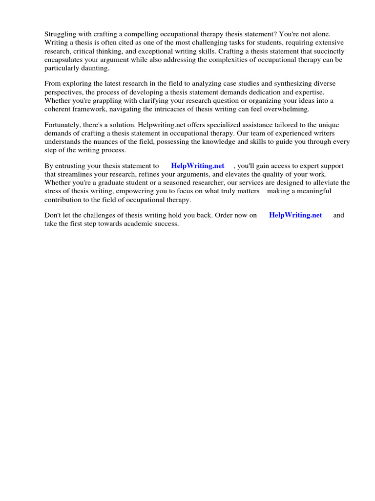 Occupational Therapy Thesis Statement | PDF | Occupational Therapy ...
