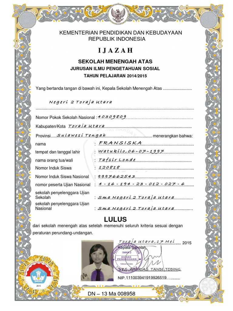 FILE - IJAZAH Siska-1 | PDF