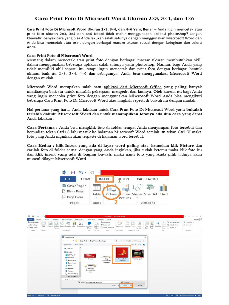 Cara Print Foto Di Microsoft Word Ukuran 2x3, 3,4, Dan 4,6 | PDF