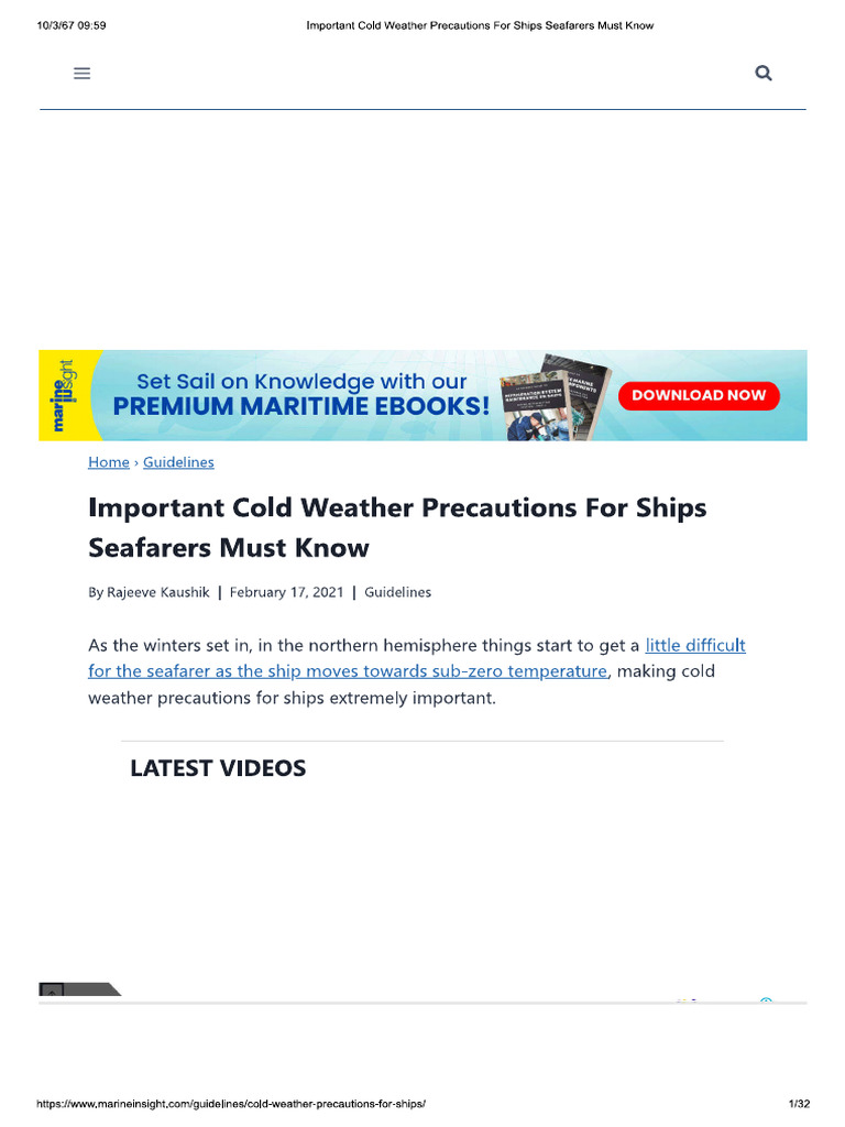 Important Cold Weather Precautions For Ships Seafarers Must Know | PDF