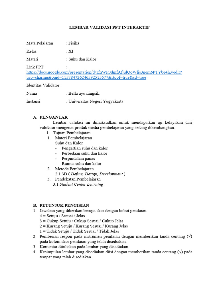 Lembar Validasi PPT Interaktif | PDF