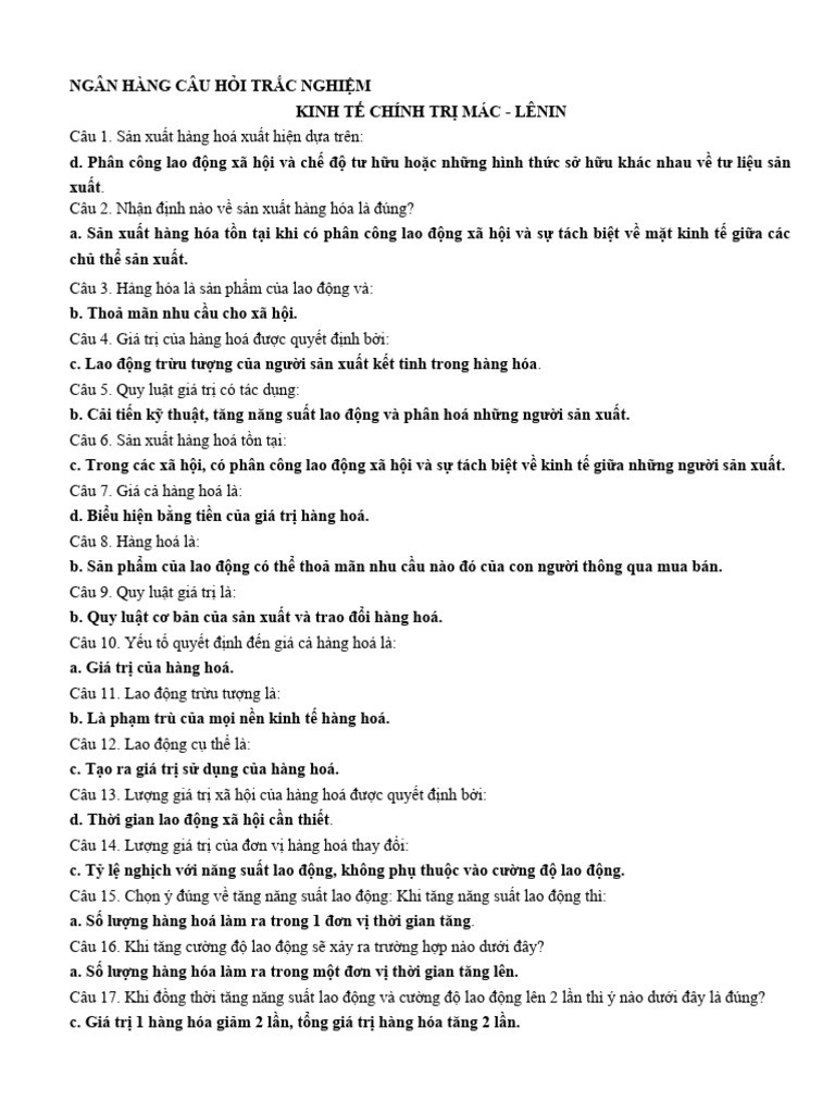 Đáp án CHTN Kinh tế CT 200 câu | PDF