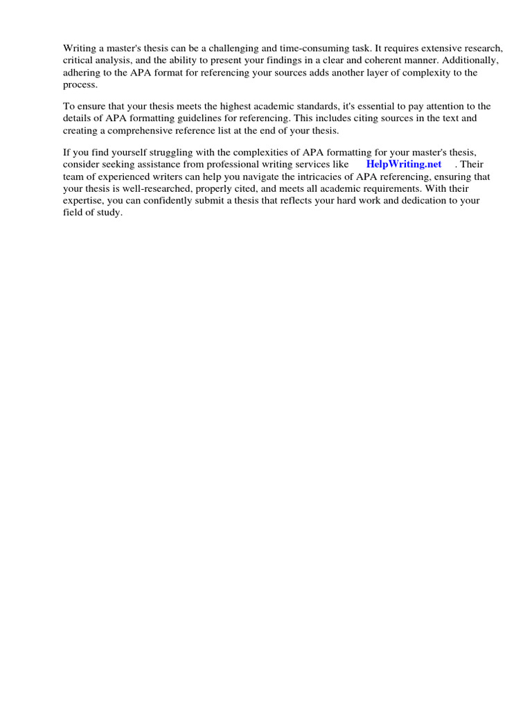 Apa Format Reference Master Thesis | PDF | Thesis | Apa Style
