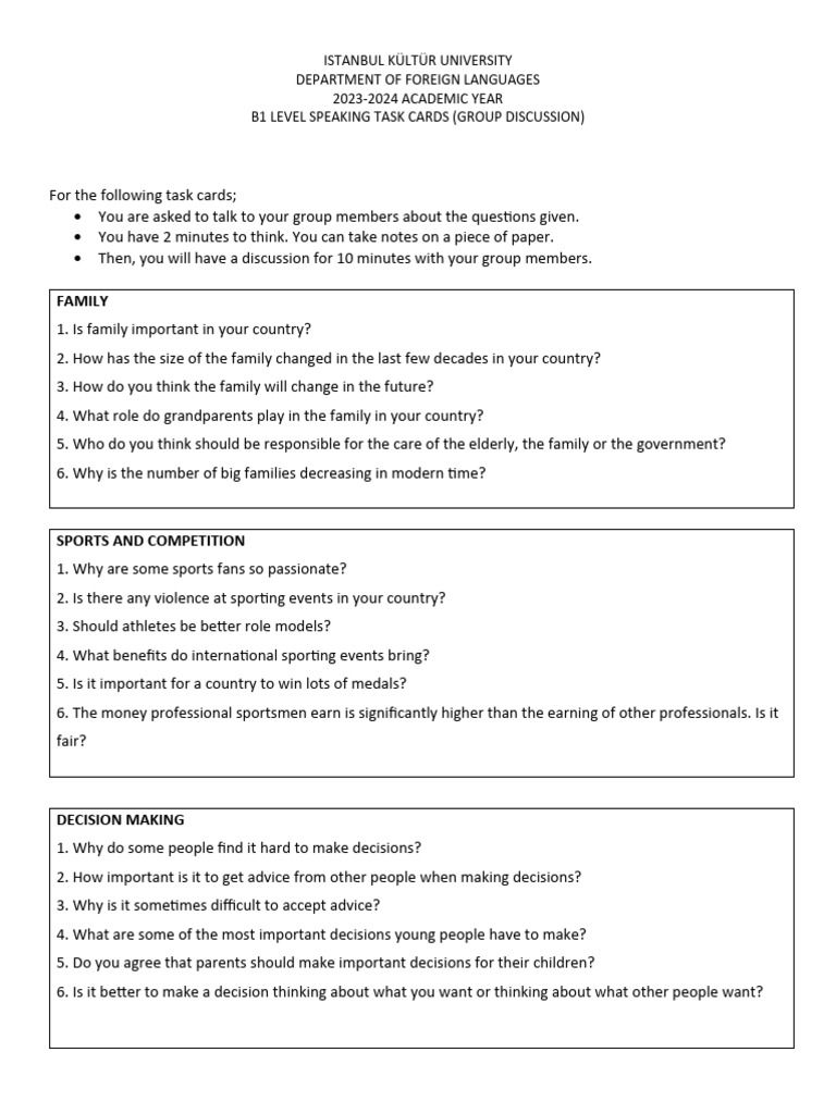 B1 - Sample Speaking Task Cards - 1 | PDF | Internet | News