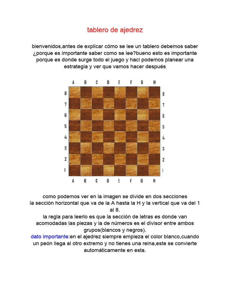 Tablero de Ajedrez | PDF | Métodos y materiales de enseñanza | Hogar, jardinería y bricolaje