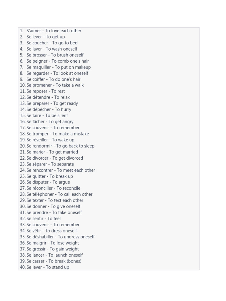 Common French Reflexive Verbs List | PDF | Language Arts & Discipline ...