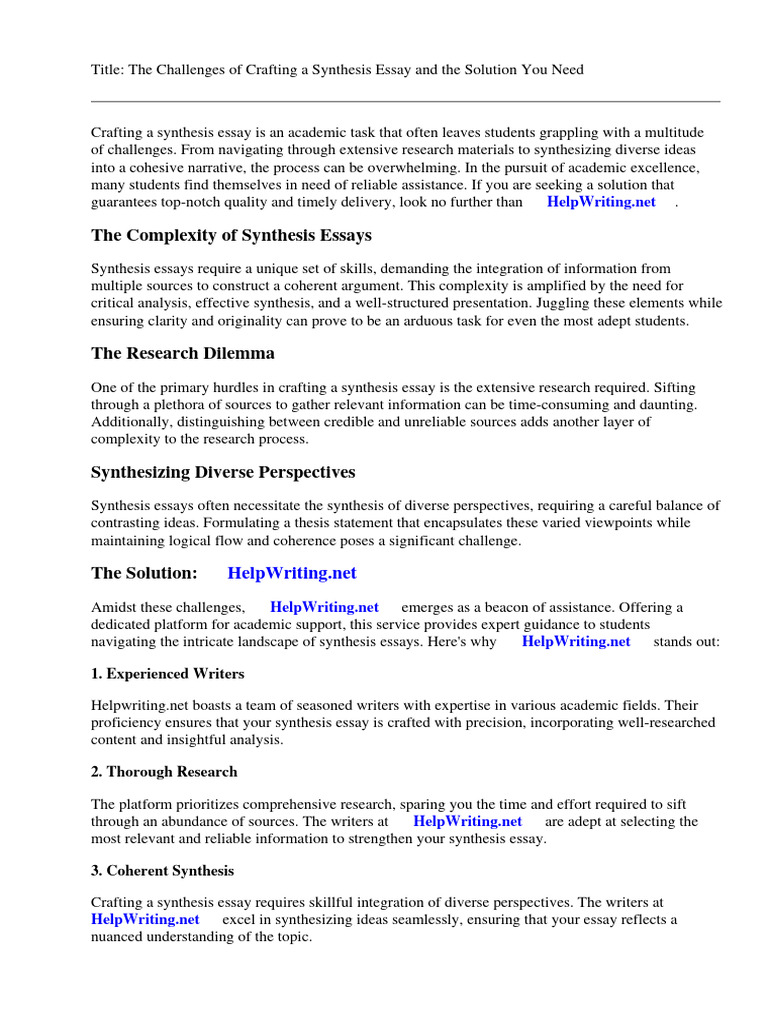 Synthesis Essay Help for Students | PDF | Essays | Citation