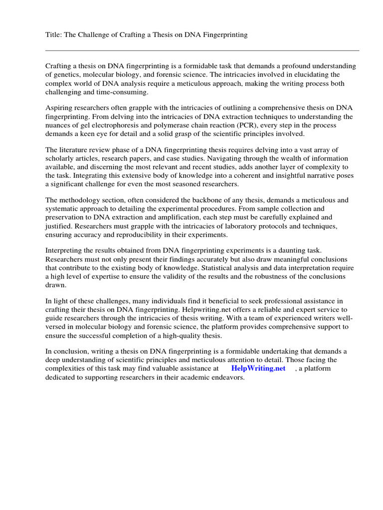 Thesis On Dna Fingerprinting | PDF | Dna Profiling | Dna