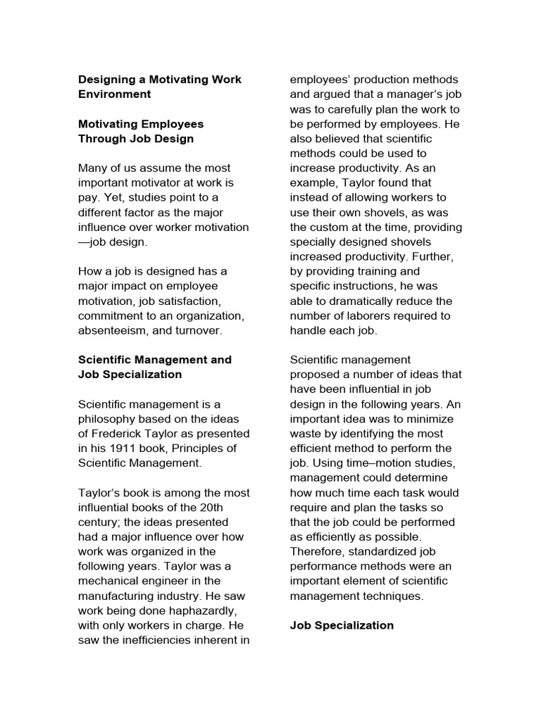 Designing A Motivating Work Environment | PDF | Goal | Business