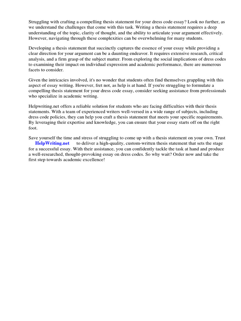 Dress Code Essay Thesis Statement | PDF