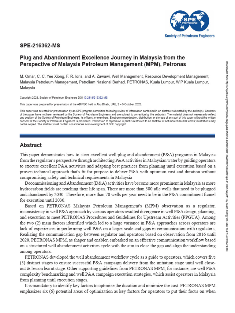 spe-216362-ms Plug and Abandonment Excellence Journey in Malaysia from ...