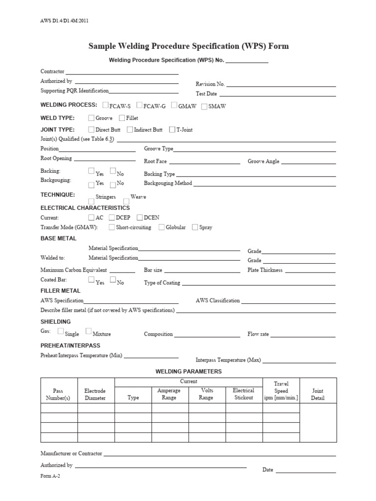 Main - Sample Welding Procedure Specification Wps Form | PDF | Construction | Welding