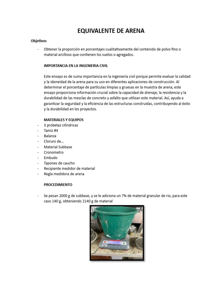 Equivalente de Arena | PDF | Hormigón