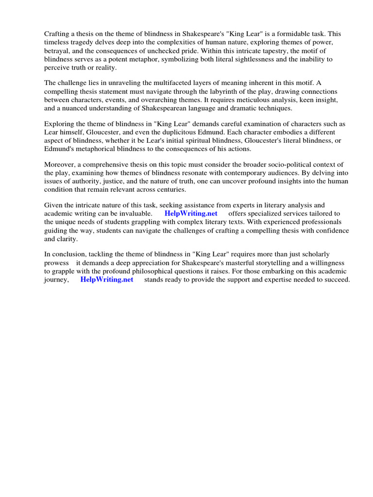 King Lear Thesis Statement Blindness | PDF | King Lear