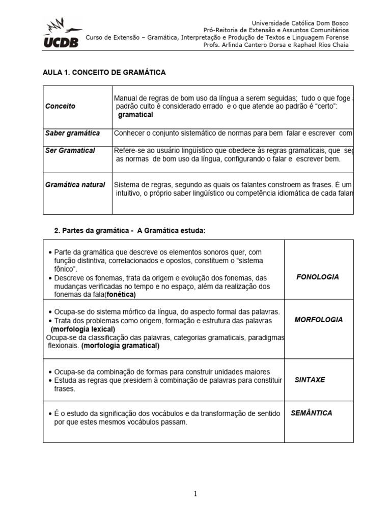 Aula 1_Conceito de Gramática | PDF | Gramática | Linguística