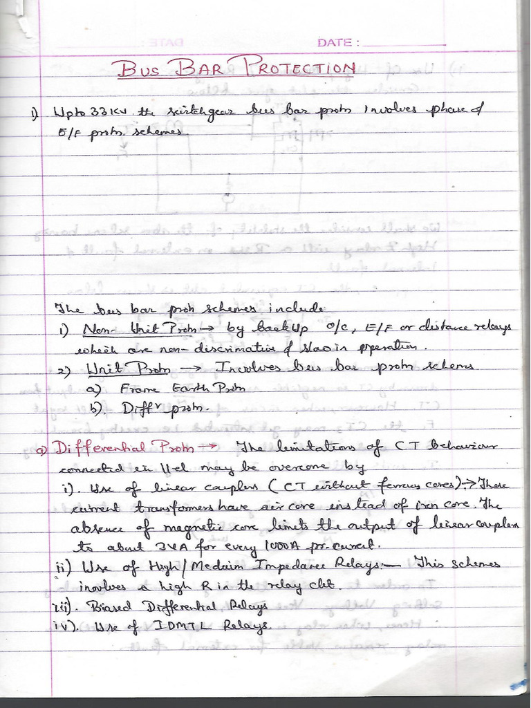 Hand Written Notes Bus Bar Protn | PDF