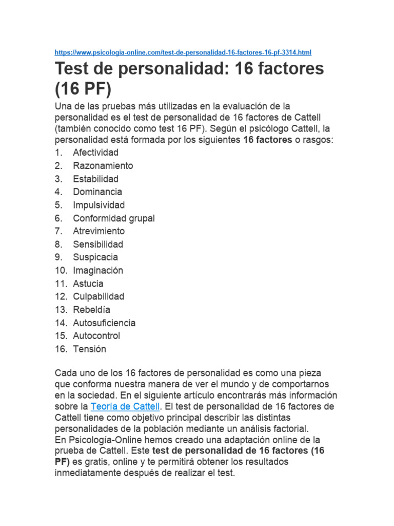 Test de Personalidad: 16 Factores PF | PDF | Las emociones | Ciencia ...