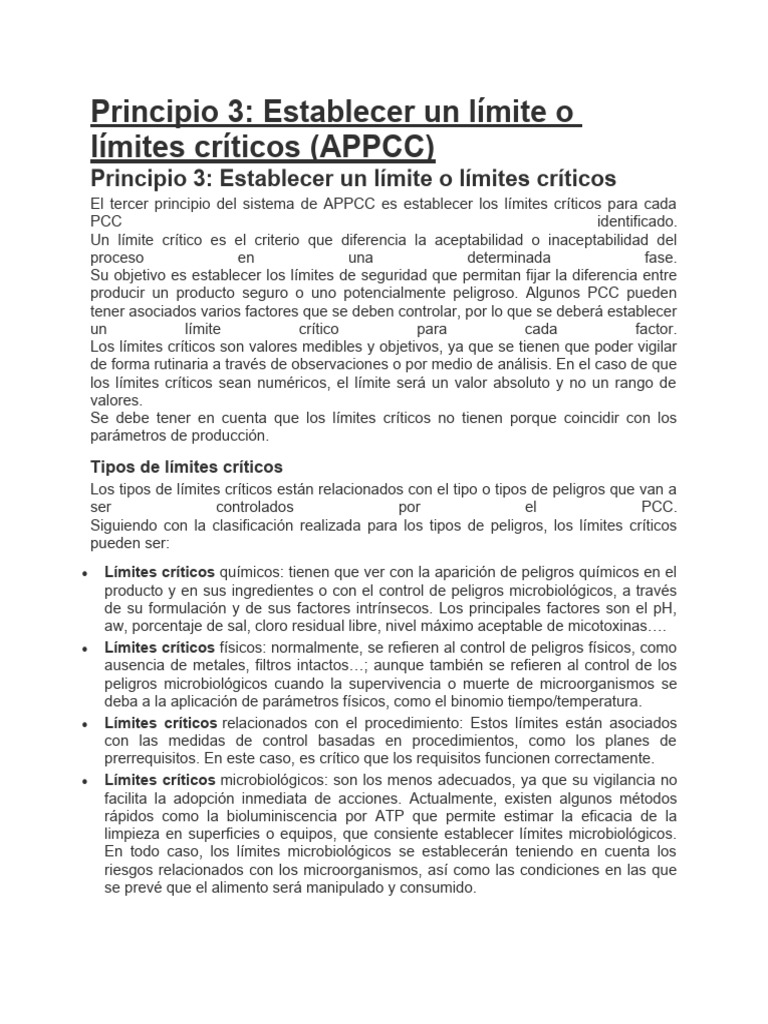 Límites Críticos en APPCC | PDF | Análisis de Riesgo y Puntos Críticos ...