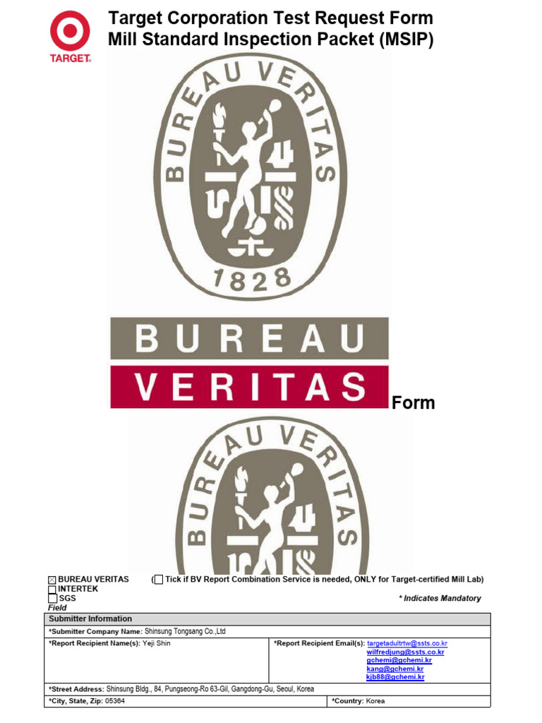 Target Test Request Form - Bureau Veritas | PDF | Textiles | Packaging ...